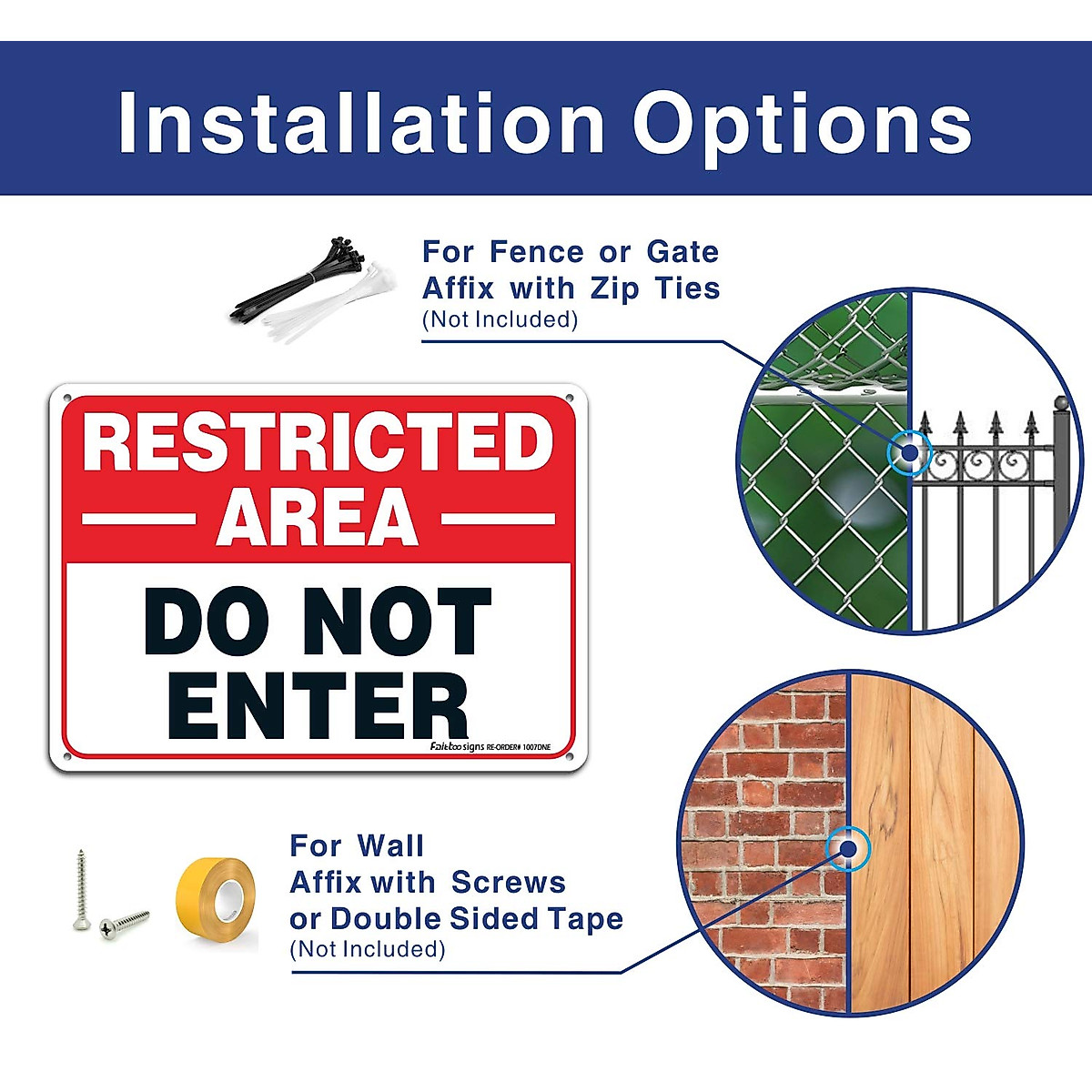 Restricted Area Sign, Do Not Enter Signs Metal, 2 Pack, 10 x 7 inch .40 Rust Free Aluminum, UV Protected, Weather Resistant, Waterproof, Durable Ink, Easy to install