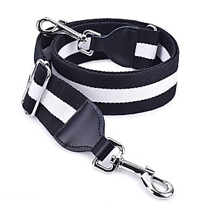 CLOUDMUSIC Handbag Strap Replacement Crossbody Strap Purse Strap With Silver Clips For Women Girls(Black and White)
