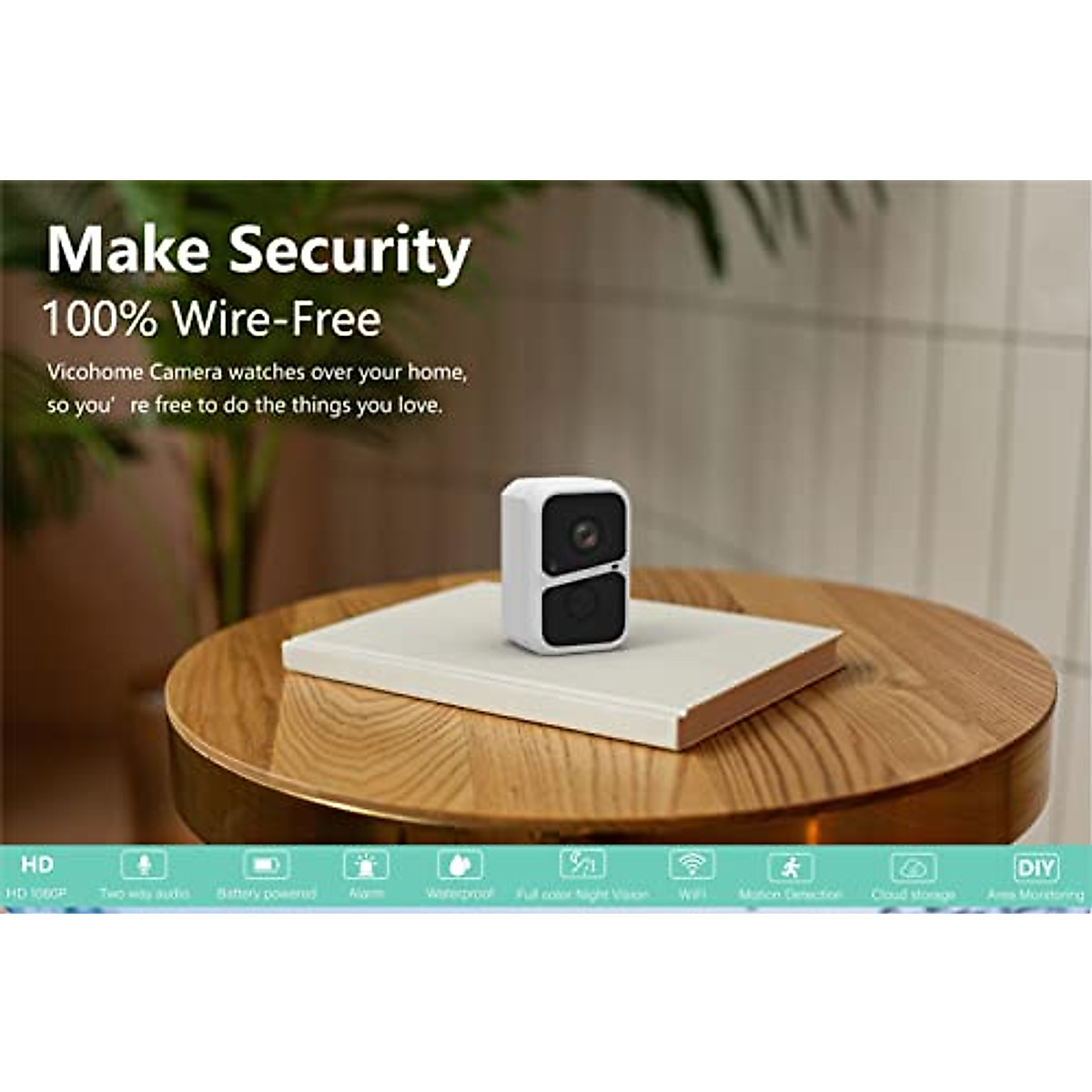 Aprilmin Security Cameras Indoor/Outdoor Spotlight & Siren 1080P Battery Powered WiFi Cameras, AI Motion Detection,PIR Sensing,Color Night Vision, 2-Way Talk, IP65, SD/Cloud,Vicohome App