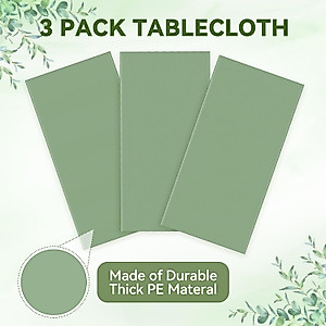 3Pack Sage Green Plastic Tablecloths for Rectangle Tables, Green Disposable Table Cloth, Waterproof Sage Green Table Cover for Birthday Bridal Wedding Baby Shower Party Decorations, 54 X 108Inch