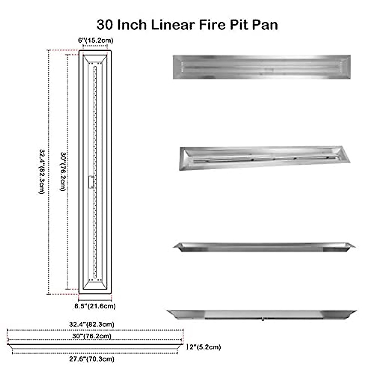 Stanbroil 30 x 6 inch Linear Drop-in Fire Pit Pan with Spark Ignition Kit Natural Gas Version, Rated for up to 54,000 BTU’s