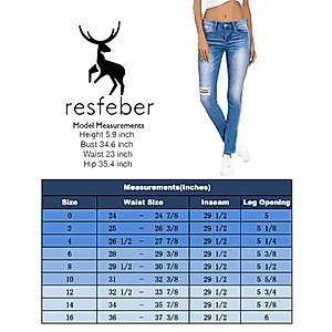 Resfeber Women's Ripped Boyfriend Jeans Stretch Distressed Jeans Capri Mom Jean with Hole