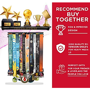 iBobbish Sports Marathon Medal Display hanger Holder Racks Frame in matt black surface Wall Mount Over 40 Medals Upgraded 3 lines with 3 screws Easy to Install Easy to use