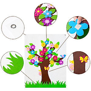 WATINC 49Pcs DIY Spring Tree Felt Board Craft Kit, Flower Leaf Butterfly Snail Bird Detachable Ornaments Spring Party Decoration for Kids, Activity Creative Game Wall Hanging Decor for Home Classroom