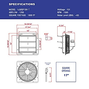 Iliving ILG8SF16V-T Wall-Mount Shutter Exhaust Fan, 16" - Variable Speed, Silver