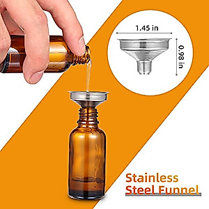 Cibeat 24 Pack 1oz Amber Glass Eye Dropper Bottle with 2pcs Stainless Steel Funnels and Long Glass Dropper and Cleaning Brush - 30ml Leakproof Travel Bottles for Liquids Like Essential Oils
