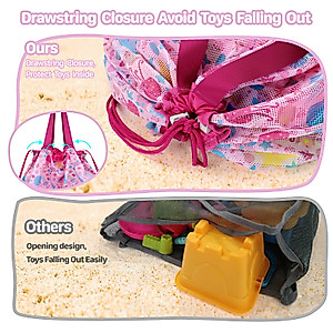 Extra Large Mesh Beach Sand Toy Bag - Mesh Tote Bag for Sand Toy with Drawstring, Lightweight Foldable Sand Toy Bag for Beach Travel Essentials, Seashell Rose Red