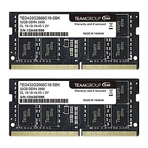 TEAMGROUP Elite DDR4 64GB Kit (2 x 32GB) 2666MHz PC4-21300 CL19 Unbuffered Non-ECC 1.2V SODIMM 260-Pin Laptop Notebook PC Computer Memory Module Ram Upgrade - TED464G2666C19DC-S01