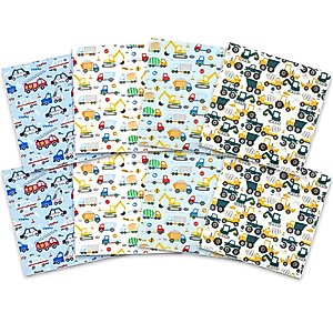 Excavator Fat Quarters Fabric Bundles, 8 PCS Construction Truck Tractor Fabric Bundles,20 x 20 Inches Cotton Polyester Quilting Fabric Material Scraps for Sewing Quilting Patchwork Artcraft DIY