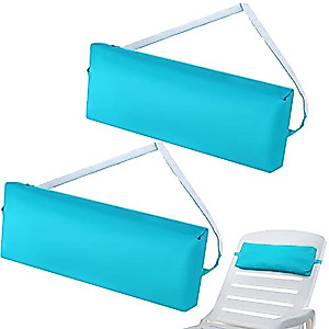 Qunclay 2 Piece Headrest Pillow Pool Furniture Lounge Pillow Chair Pillows Patio Furniture Pillows with Adjustable Elastic Tape Band Head Support Pillow for Pool Patio Chairs (Turquoise)