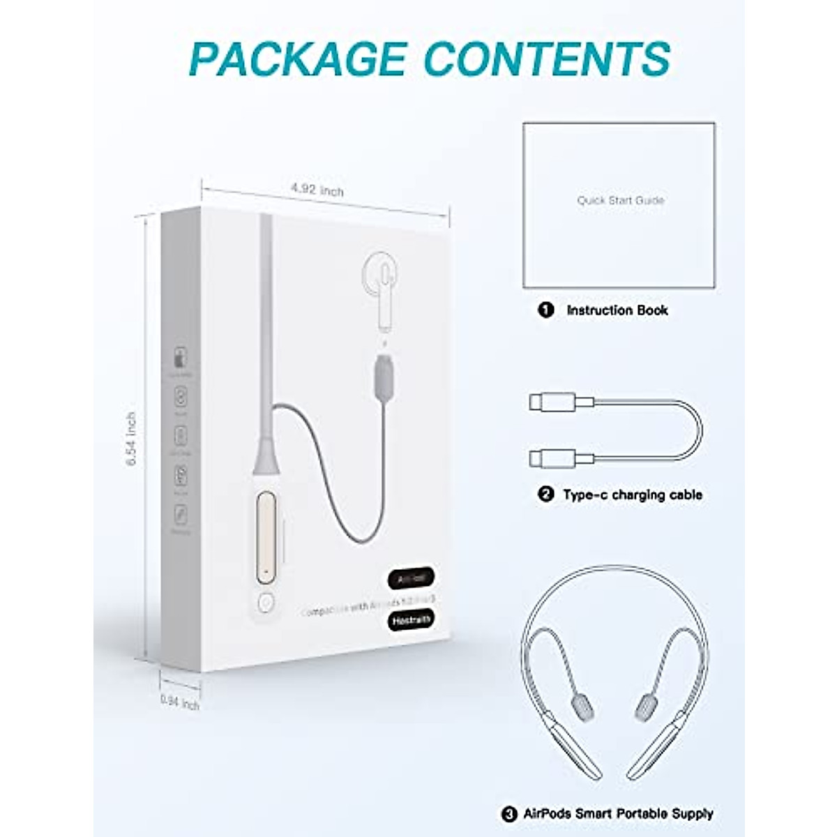 AirPods Strap with Smart Portable Power Supply for AirPods Pro 1, Airpods 1/2/3, Anti-Lost Neck Rope with Charger Power Bank (Not for AirPods Pro 2)
