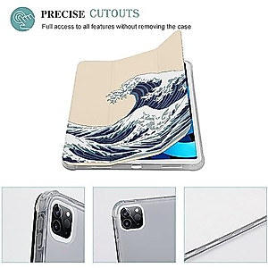 Hand Drawn Waves Tablet Case Compatible with iPad Pro 2021 11 Inch with Pencil Holder Slim Lightweight Three Fold Tablet Case Cover