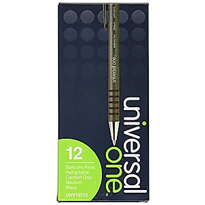 Universal Ballpoint Pen, Retractable, Medium 1 Mm, Black Ink, Black Barrel, Dozen