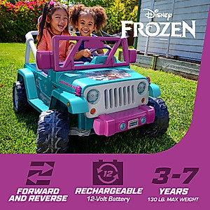 Power Wheels Disney Frozen Jeep Wrangler Ride-On Battery Powered Vehicle with Music Sounds & Storage, Preschool Kids Ages 3+ Years​, Baby Blue/Purple