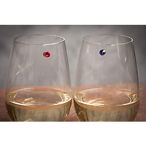 Crystal Magnetic Wine Glass Charms Set of 12 Glass Markers that Work on Stemless Glasses - Gift/Storage Box Included