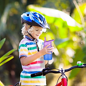 Mininoo Insulated Kids Water Bottle, 12 oz Stainless Steel Water Bottle Kids with Straw Lid and Chug Lid for Girls, Boys (Purple/Blue)