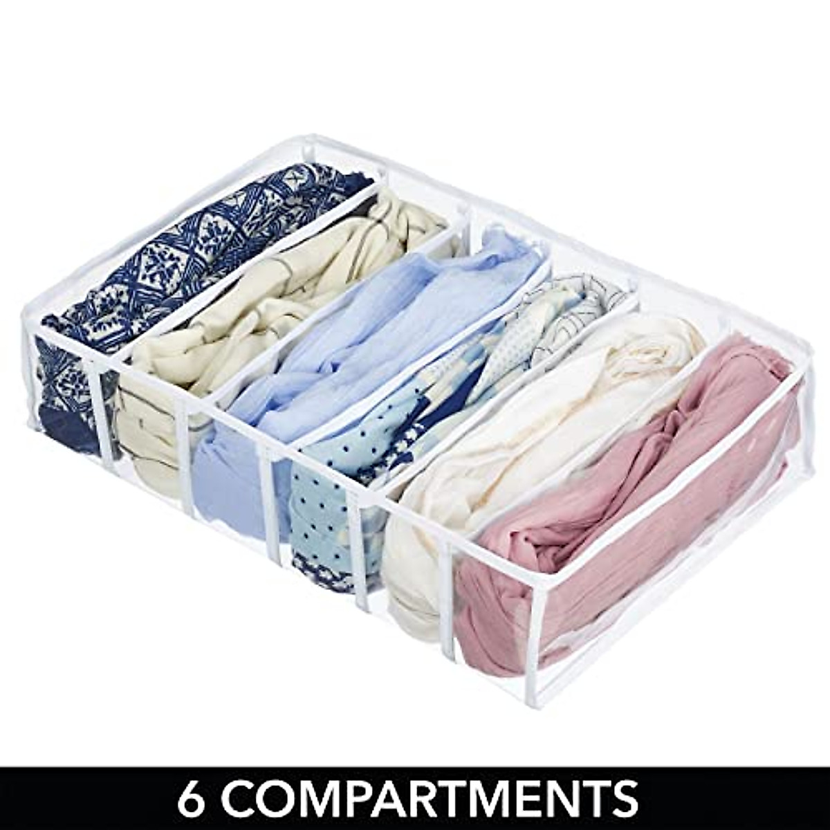 mDesign Rectangular Plastic Dresser Drawer Divider and Closet Storage Organizers for Lingerie, Bras, Socks, Underwear, Tights, Leggings, Scarves, Ties, Set of 3 - Clear/White