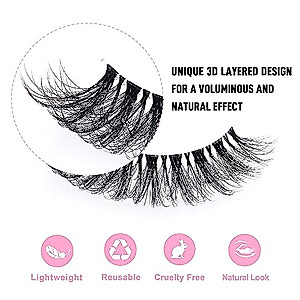 KSYOO D Curl 12-20mm Long Fluffy Mink Lashes, Clear Band Faux Mink Dramatic Curl Lashes that Look Like Lash Extension,Big Wispy Thick Volume strips lashes-5 Pairs (Clear Band V2)