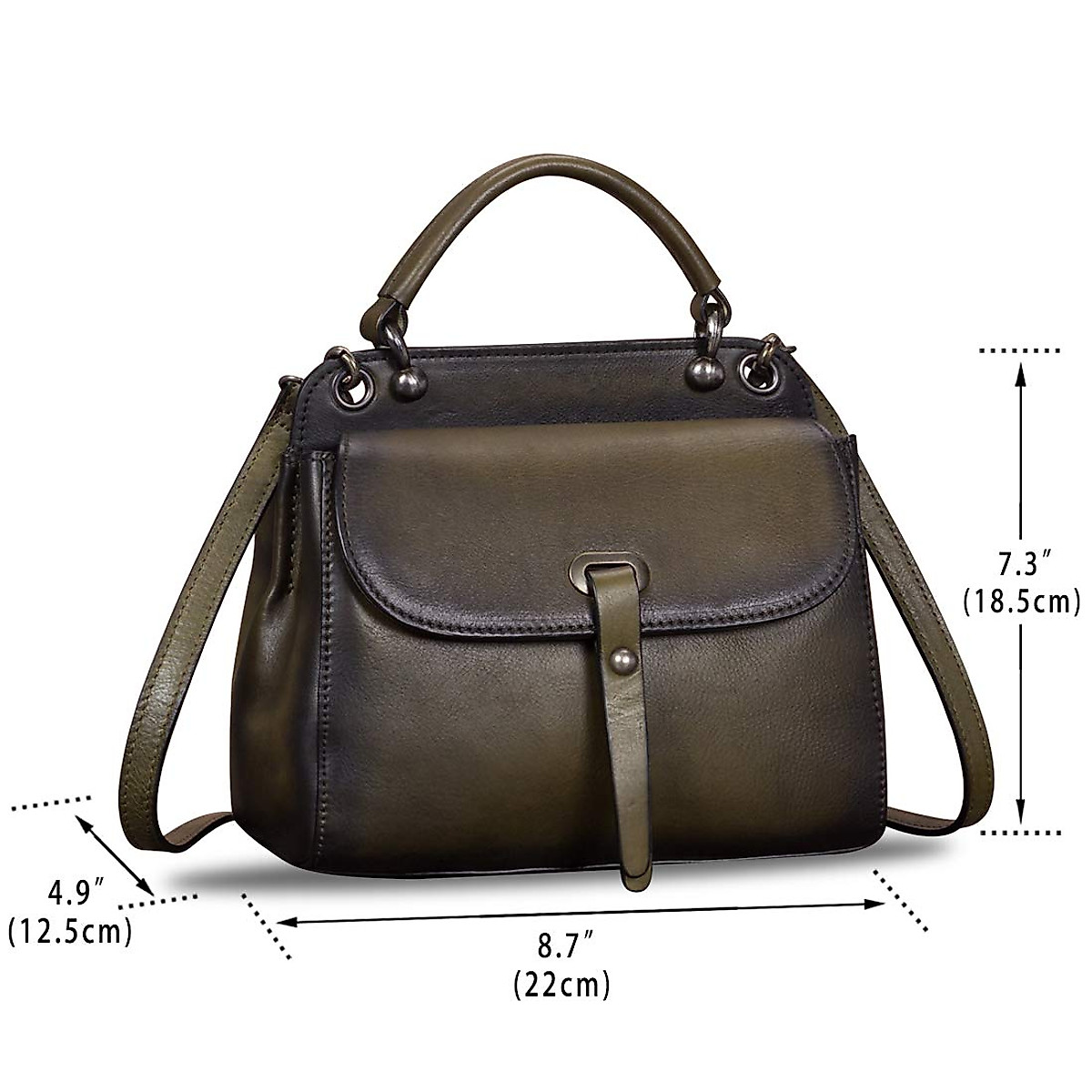 Genuine Leather Crossbody Bag Top-Handle Handbag for Women Vintage Handmade Shoulder Purse (Green)