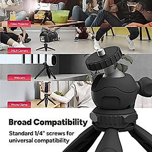 WEWATCH Mini Desktop Tripod Stand - PS102 6.3 inch Pocket Projector Tripods Stand Mount with 360°Ball Head, Small Tripod Handle for DSLR Camera Webcam Phone Holder Selfie Stick Vlog Tripod, Black