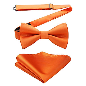 HISDERN Bow Ties for Men Orange Bow Tie and Pocket Square Set Mens Solid Color Pre-Tied Bowtie Classic Men's Formal Tuxedo Bowties for Wedding Party