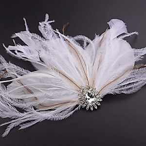 Chmier Bridal 1920s Flapper Feather Hair Clip Pin Crystal White Feather Roaring 20s Headpiece Prom Party Festival Hair Jewelry for Women