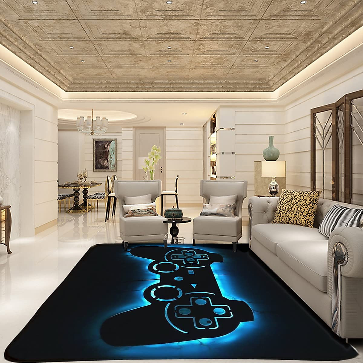 LUCKY&DONG Anime Gamer Rugs for Bedroom Boys Teens Printed Game Gamepad Carpets Living Room Mat Home Decor Non-Slip Crystal Floor Polyester Gamer Decor Doormats 17.5x31.5in