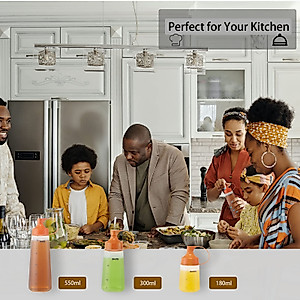 TOCKONIMN Condiment Squeeze Squirt Bottles for Sauces Plastic - (4pcs, 6oz) Ketchup Bottles with Top for Paint Cooking Liquids Sauce Dispenser Kitchen Food Bbq Pancake Drizzle Mustard Icing Clear