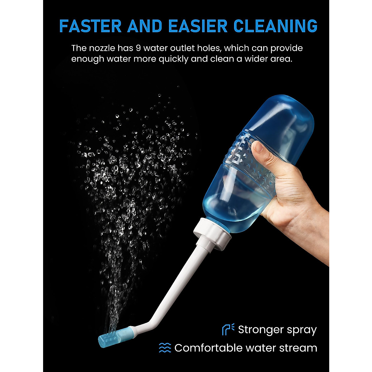 560 ml Large Portable Bidet Bottle Handheld Toilet Shataf Hand Spray Seat Water Sprayer Transparent Blue Bottle | Plus a Silicone Travel Bidet (Blue)