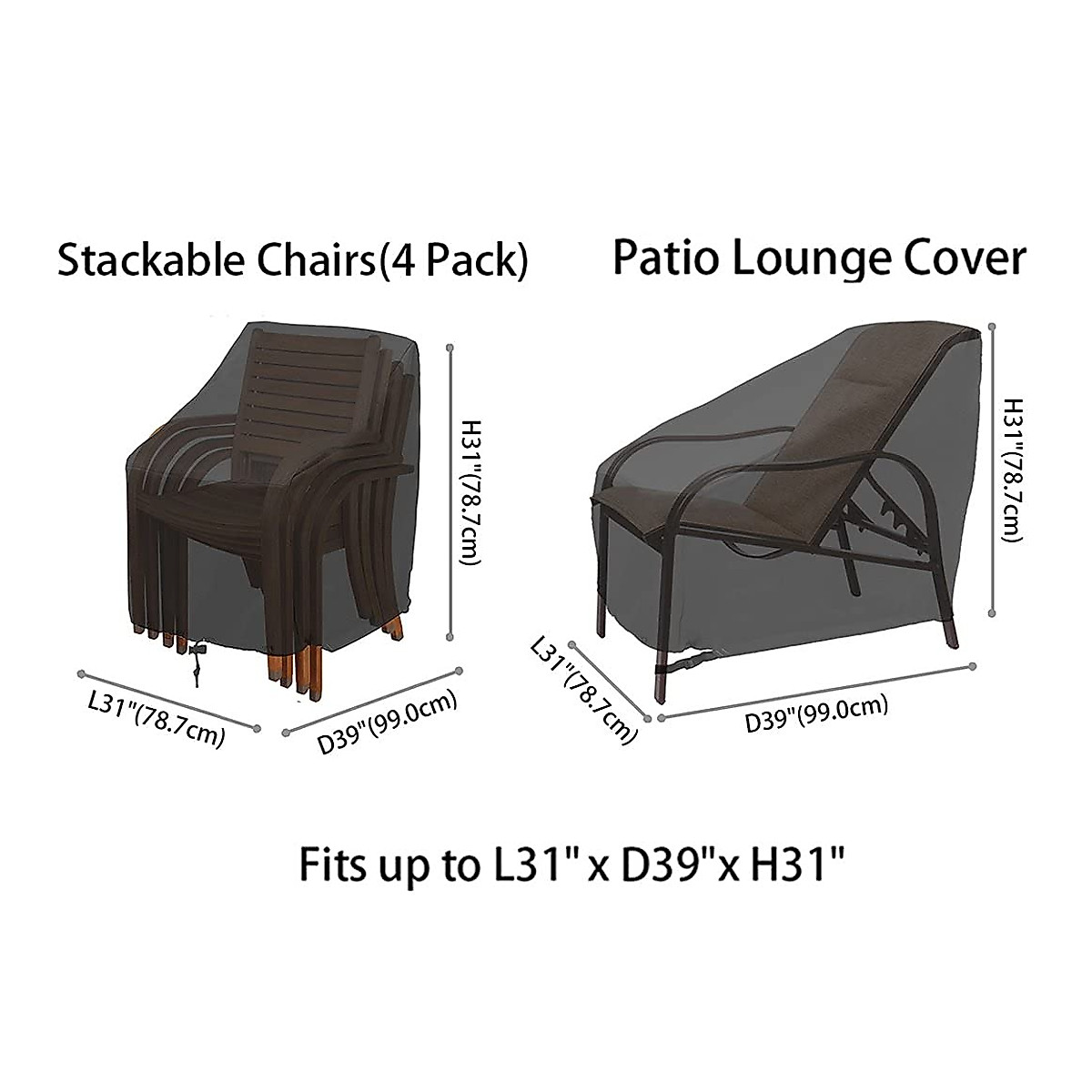 RosieLily Outdoor Chair Covers, Patio Chair Covers Waterproof, 600D Heavy Duty Stackable Patio Furniture Covers, Standard-2 Pack, Dark Green