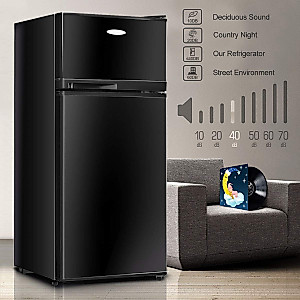 Hysache Double Door Compact Refrigerator, Mini Fridge with Top Door Freezer& Adjustable Temperature, Electric Food Storage with Removable Shelves for Bedroom, Dorm, Apartment, Office (Black)