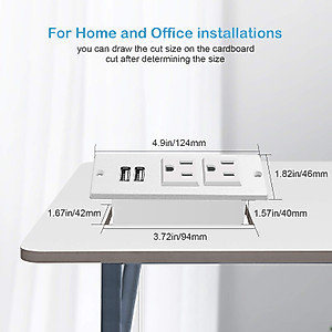 Furniture Recessed Power Strip, Recessed Desk Outlet with USB, in Conference Desk Recessed Power Outlets Socket, Desktop Power Grommet.