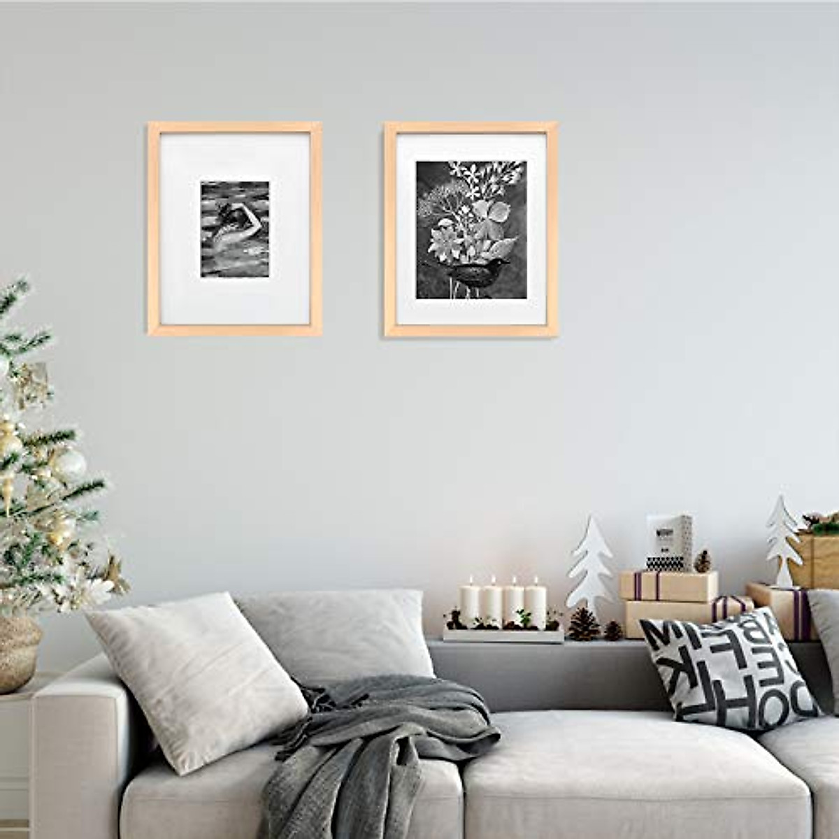 KINLINK 11x14 Picture Frames Natural Wood Frames with Acrylic Plexiglass for Pictures 5x7/8x10 with Mat or 11x14 without Mat, Tabletop and Wall Mounting Display, Set of 4