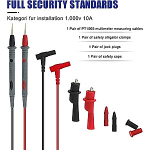 PT1005 1000V 10A Multimeter Test Leads Multimeter Test Pin Universal Digital Multimeter Probe Test Leads Pin Needle Tip Multi Meter Test Fixture Lead Probe Wire Pen Cable Crocodile Clips Test Leads
