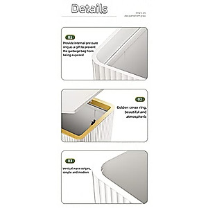 IEEK 2 Pack of Trash Can with Lid,4 Gallons/15 Liters Garbage Can with Press Top Lid Plastic Dog Proof Trash Bin,Waste Basket for Bathroom/Kitchen/Bedroom/Office/Living Room,White and Gold