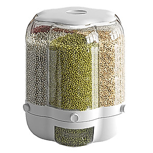 XOYZUU Food Grain Storage Container Large Capacity 9L 6-Grid Rotatable Rice Dispenser Sealed Grain Food Storage Box Kitchen Storage Bucket for Home Kitchen