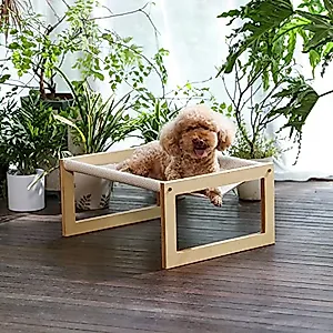 FUKUMARU Dog Bed, Large Breathable Cat Bed, Wooden Cat Hammock for Outdoor, 21 X 16.5 Inch Elevated Pet Furniture Suitable for Kitty, Puppy, Rabbit, Bunny and Small Animal