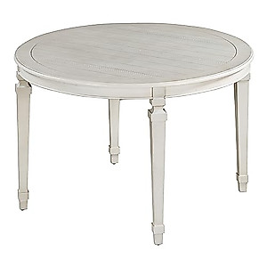 Dinehome Kitchen 5-Piece Solid Wood Round Table Set with 4 Upholstered Chairs, Striped Fabric, for Dining Room, White