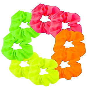 AUEAR, 8 Pack Neon Scrunchies, 80s Hair Accessories Bright Colors Scrunchy Premium Elastic ties Ponytail Bands for Women 90s Party Outfits Workout Costumes