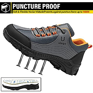 Steel Toe Safety Sneakers for Men Women Duarable Breathable Punture Proof Indestructible Industrial Construction Work Shoes Zapatos casquillo seguridad construcción para Hombre de Trabajo Grey