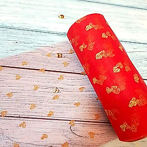 Llxieym Heart Tulle Roll Valentine's Day Netting Roll Tulle Fabric Mesh Ribbon Roll for Valentine's Day Wedding Decoration 5.9 Inches x 10 Yards