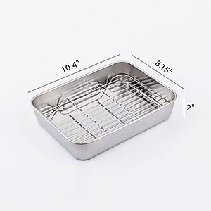 Small Baking Sheet Pan with Wire Rack Set [1 Pans + 1 Racks] Stainless Steel Cookie Pan baking Tray Size 10.4 x 8.15 x 2 Inch