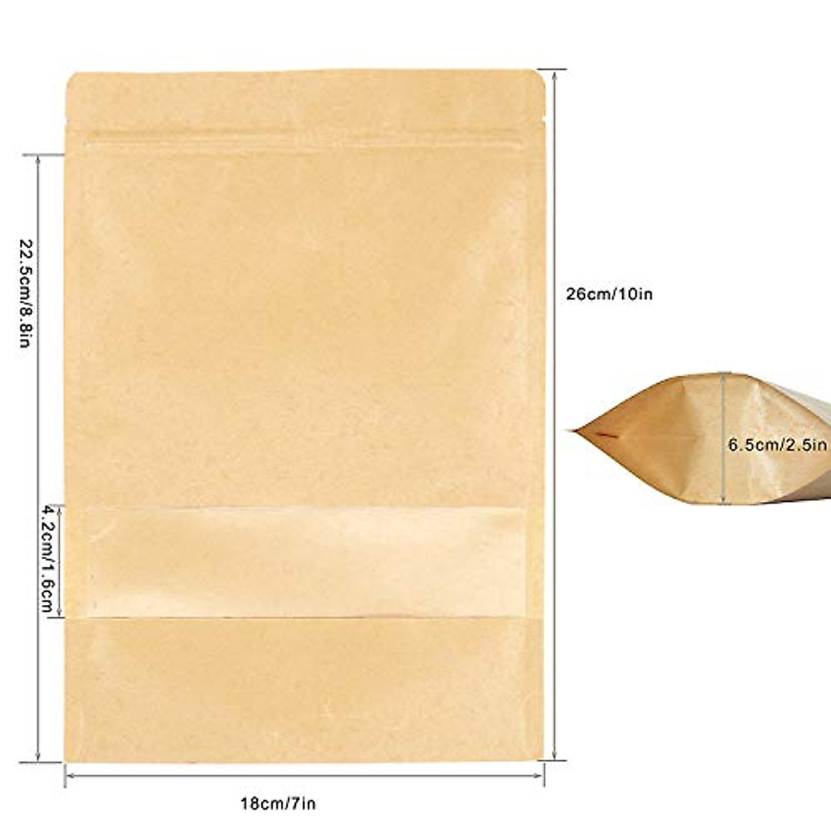 SumDirect Kraft Zip Lock Stand Up Bags Pouches with Notch and Matte Window,7X10 Inches,9.5oz,Pack of 50