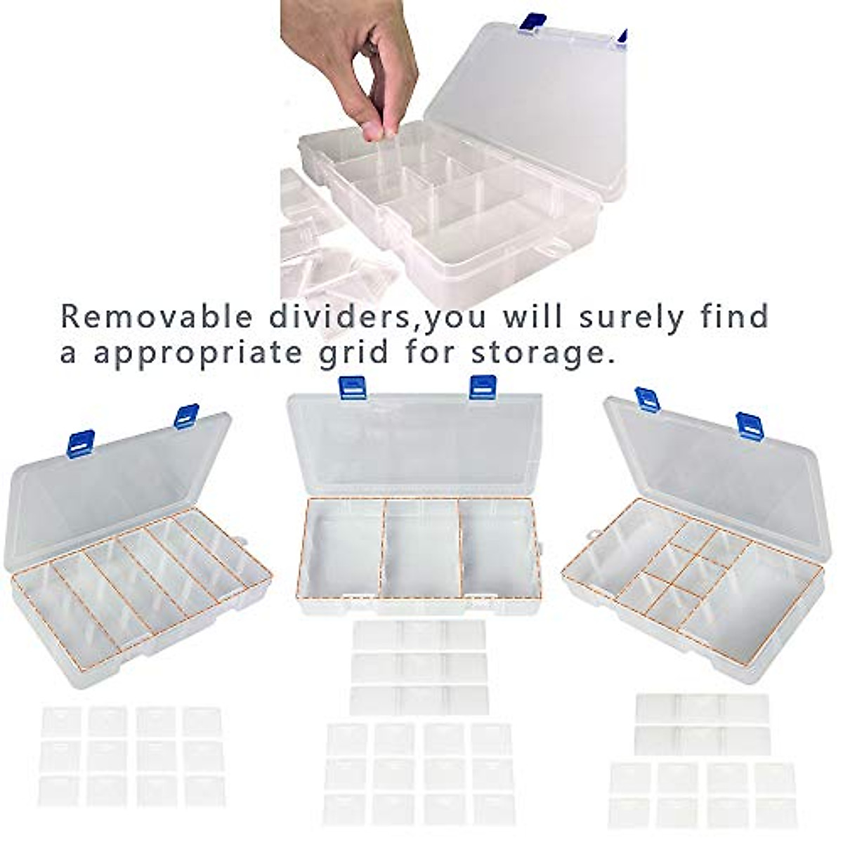 Qualsen Plastic Compartment Box with Adjustable Dividers Craft Tackle Organizer Storage Containers Box (18 grid x 2, Clear)