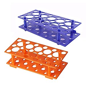 2 Pack 50 Well Centrifuge Tube Rack for 10ml/15ml/50ml Scientific Laboratory Plastic Tube Rack Holder Detachable Lab Test Tube Rack Orange/Blue