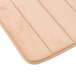 Spotgrowth Non-Slip Memory Foam Bath Mat for Bathroom Rugs 24 x36 Inches Super Cozy Soft Non-Slip Coral Velvet Striped Bathroom Mat and Machine Washable,Beige
