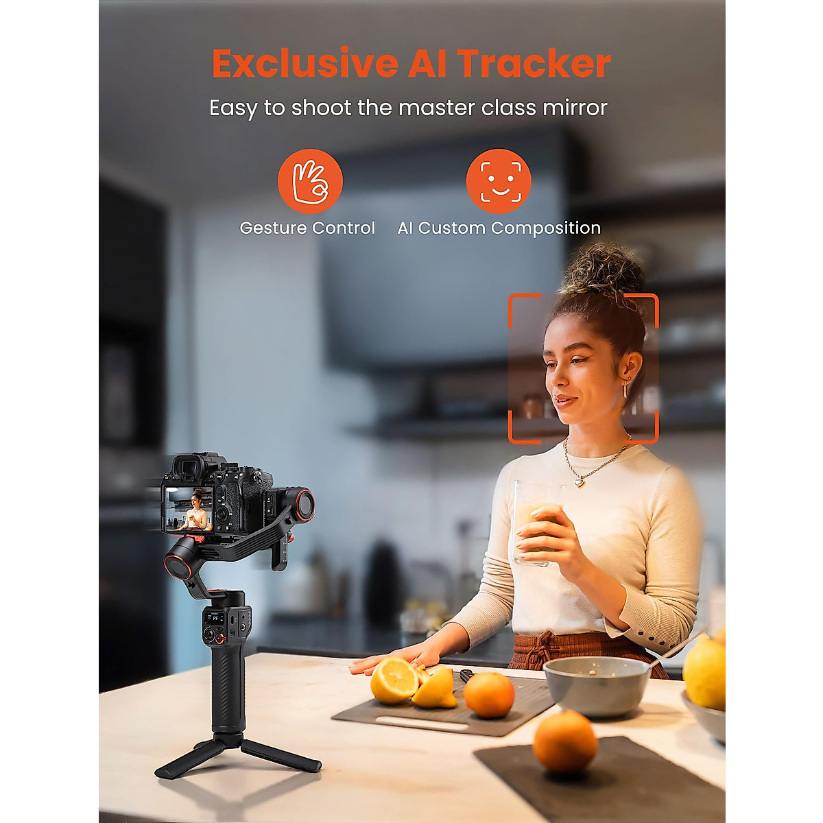 hohem iSteady MT2 Kit Gimbal Stabilizer for Camera, 3-Axis Gimbal for Mirrorless/Pocket/Action Camera/Smartphone, AI Tracker, Magnetic Fill Light Stabilizer, Available for Canon/Nikon/Sony