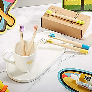 10 Pieces Kids Bamboo Toothbrush Natural Soft Bristle Toothbrush Wooden Toothbrushes Toddlers Adults Natural Wood Organic Toothbrush BPA-Free Color Travel(Kids)