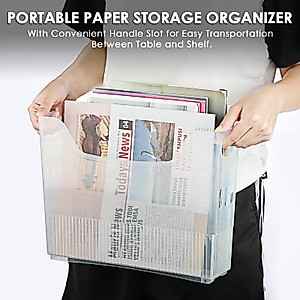 BTSKY 4 Pack Scrapbook Paper Storage Box with Wheels, Plastic Storage Organizer for 12" x 12" Scrapbook Papers, Portable File Organizer with Built-in Handle, Functional Magazine Holder Paper Rack