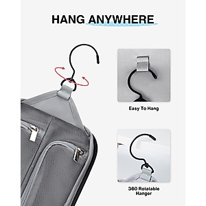 BAGSMART Travel Toiletry Bag, Toiletry Bag for Women and Men with Hanging Hook, Water-resistan Dopp Kit Door Room Essentials Makeup Cosmetic Bag, Shaving Bag Organizer for Traveling, Camping Black